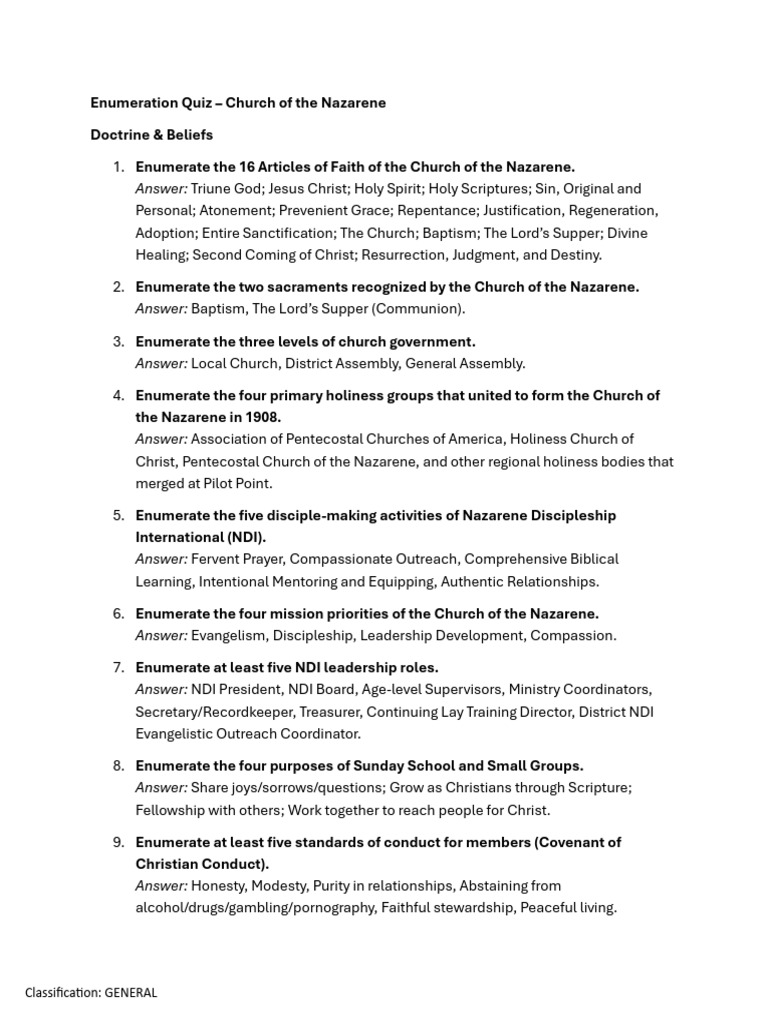 FINAL Nazarene Enumerations | PDF | Holiness Movement | Eucharist