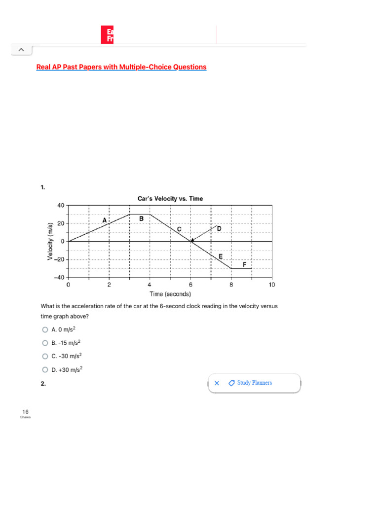 AP Physics 1 Practice Test 1 Kinematics Unit | PDF | Acceleration ...
