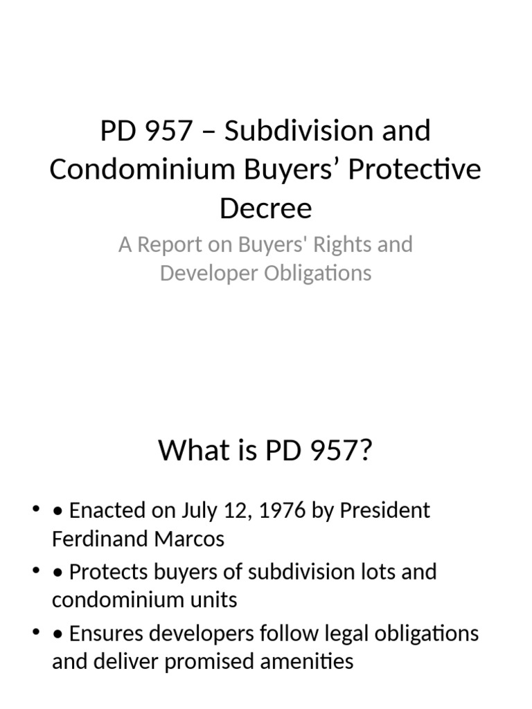 PD 957 Report | PDF