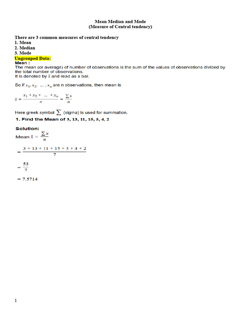 Mean Median and Mode | PDF