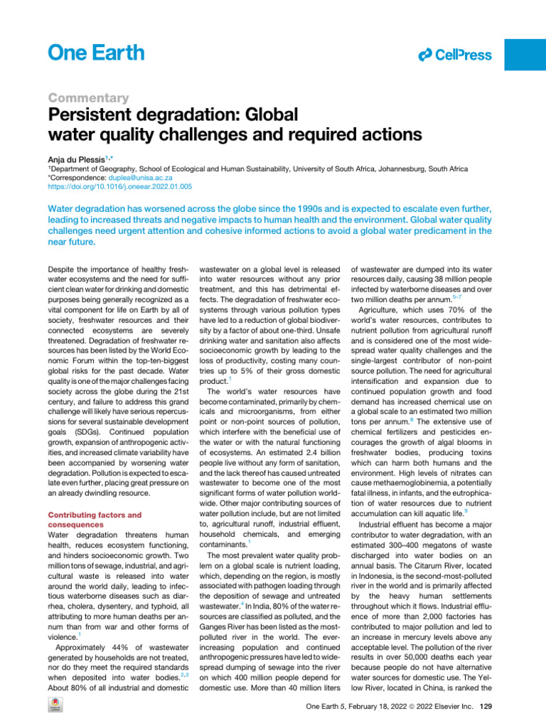 Global Water Quality Crisis and Solutions | PDF | Environmental ...