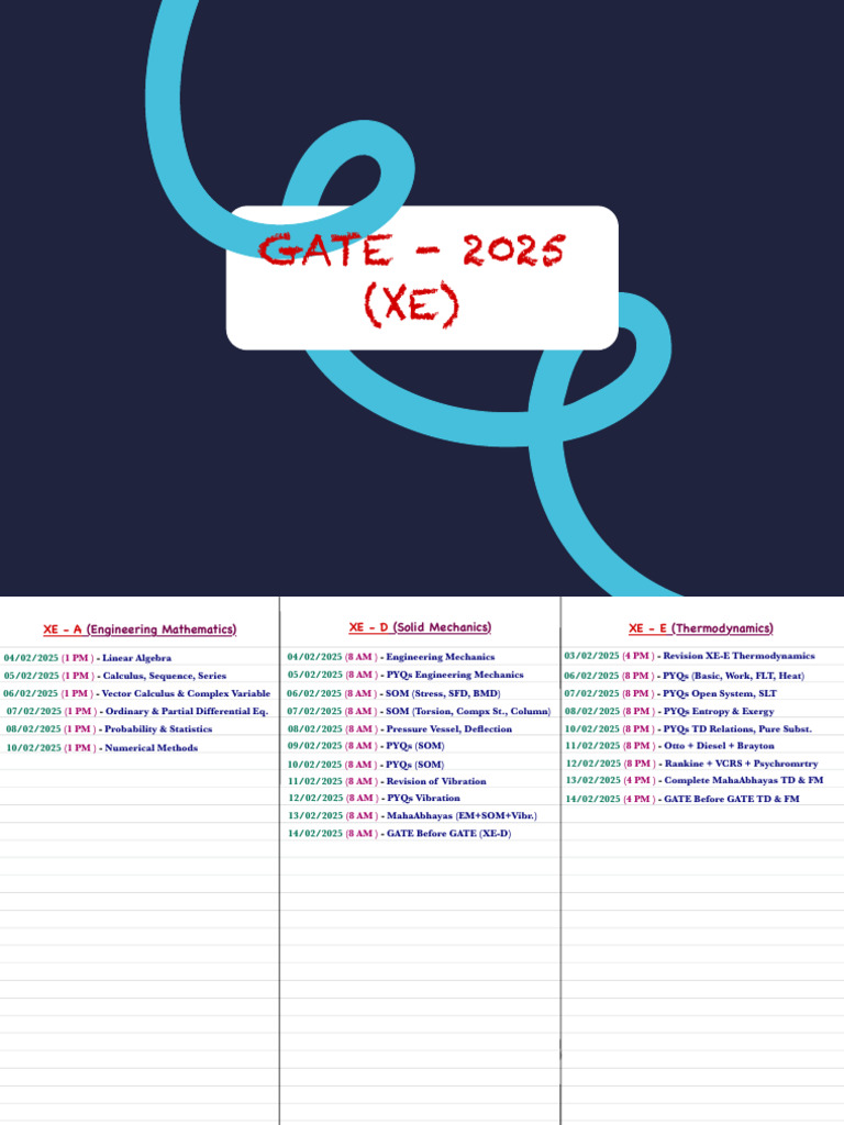 GATE 2025 XE Exam Schedule | PDF