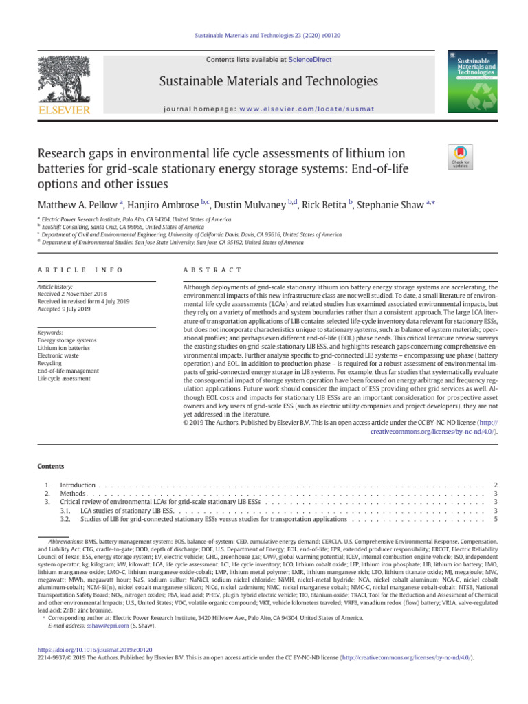 Research Gaps in Environmental Life Cycle Assessments of Lithium Ion ...