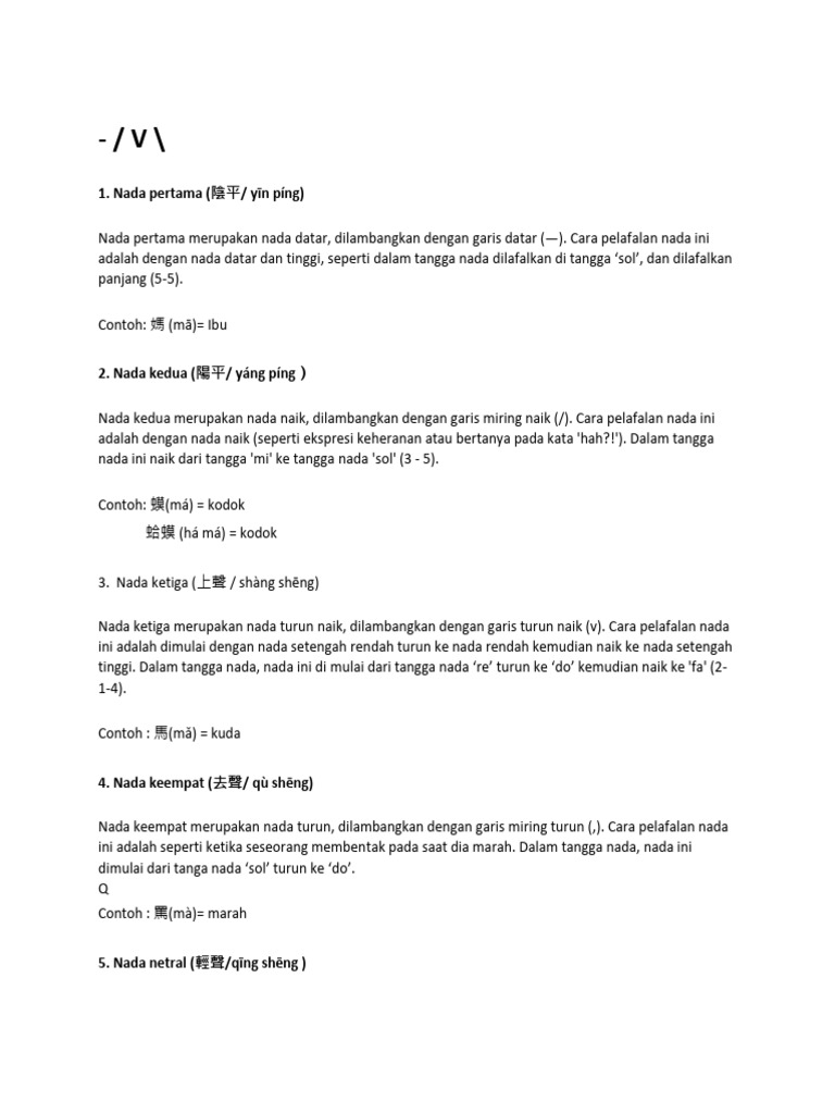 4 Nada Dalam Mandarin 華語聲調 Dan Peletakkan | PDF