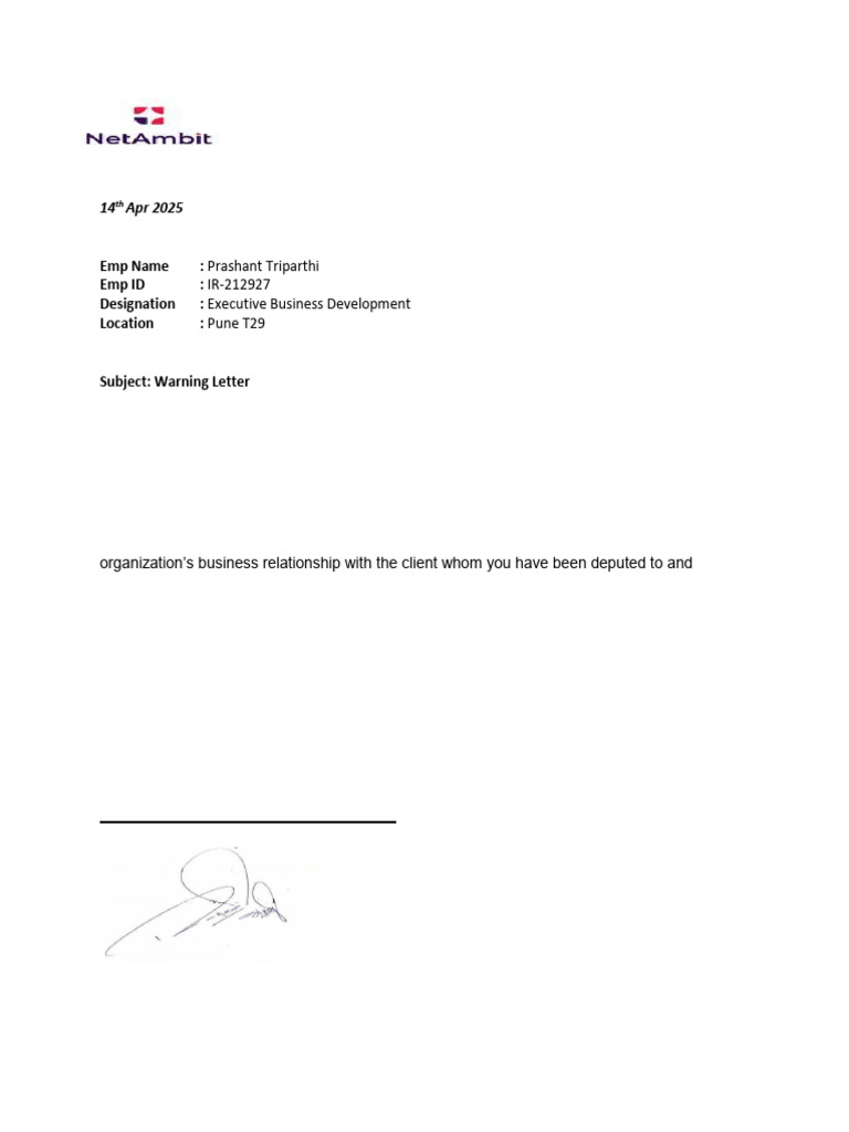Warning Letter for Integrity Breach | PDF