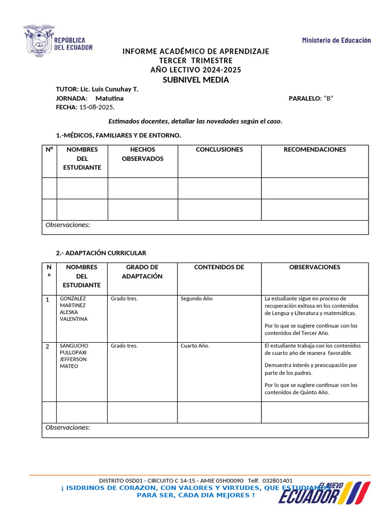 Informe de Junta Tercer Trimestre | PDF | Aprendizaje