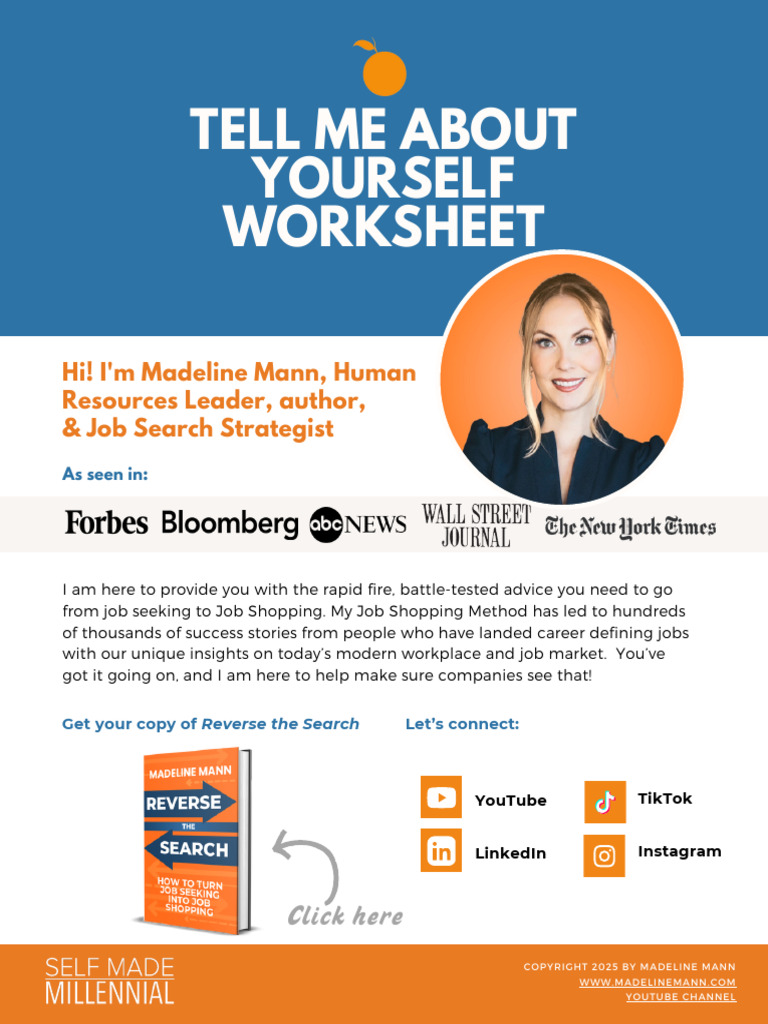 Tell Me About Yourself Worksheet Self Made Millennial | PDF