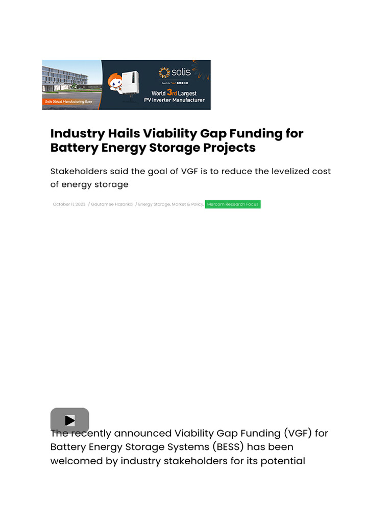 Industry Hails Viability Gap Funding For Battery Energy Storage ...