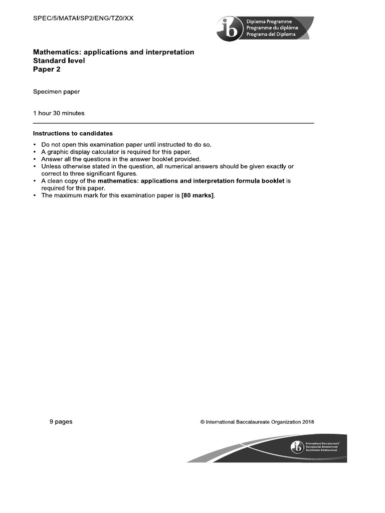 Maths AI SL Specimen P2 | PDF