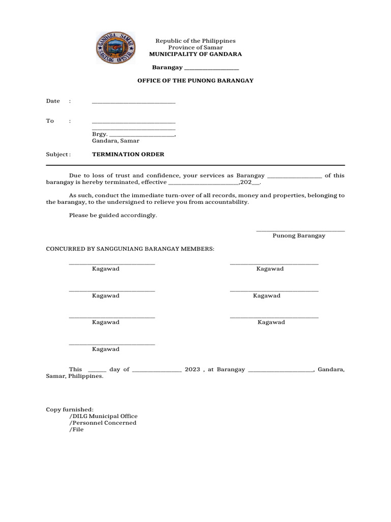 Brgy Termination Order of BT-BS-BHW | PDF