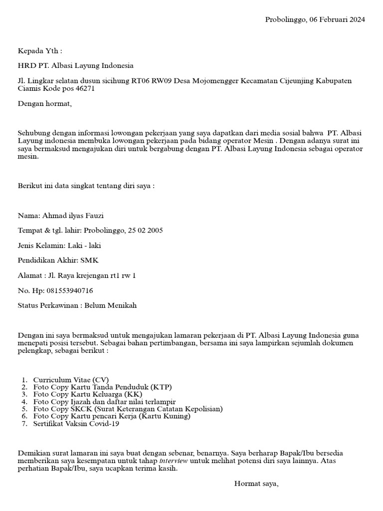 Surat Lamaran Pekerjaan PAMA.docx 20240228 160110 0000 | PDF