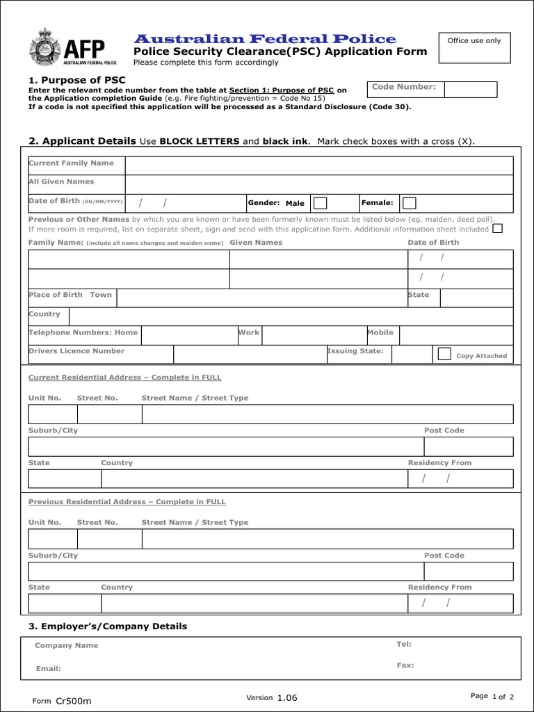 Australia PSC Application Forms | PDF