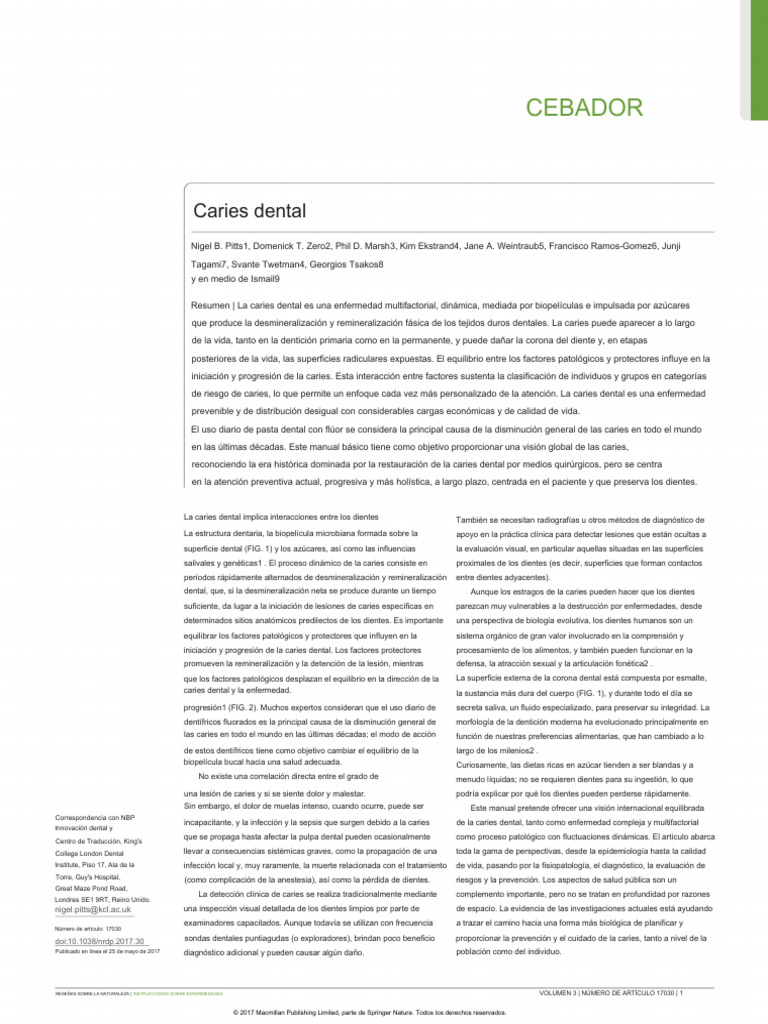 1 - Caries Dental 2017 Nigel Pitts | PDF | Esmalte de dientes | Diente