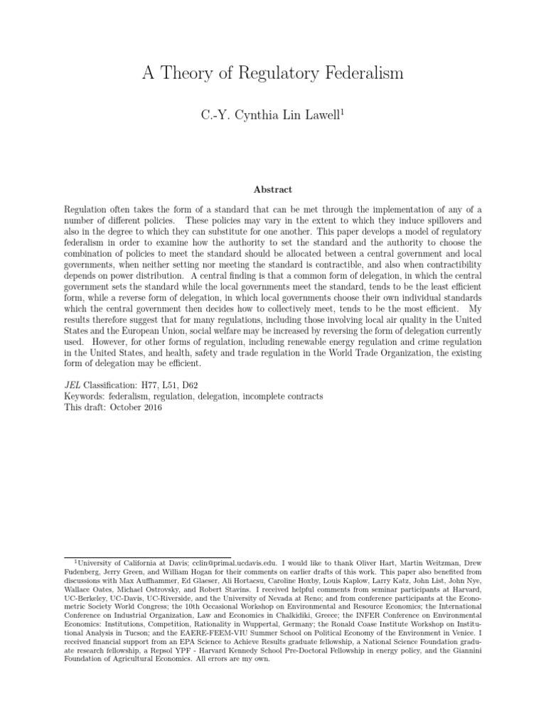 Regulatory Federalism Model Analysis | PDF | Policy | World Trade ...