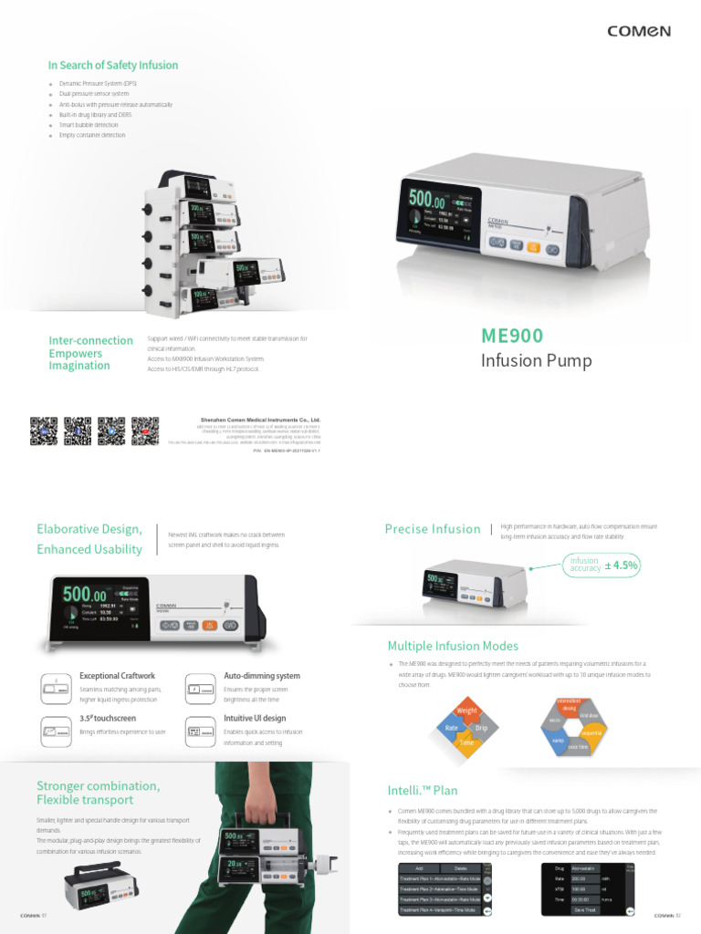 COMEN Infusion Pump ME900 - Brochure | PDF | Intravenous Therapy ...