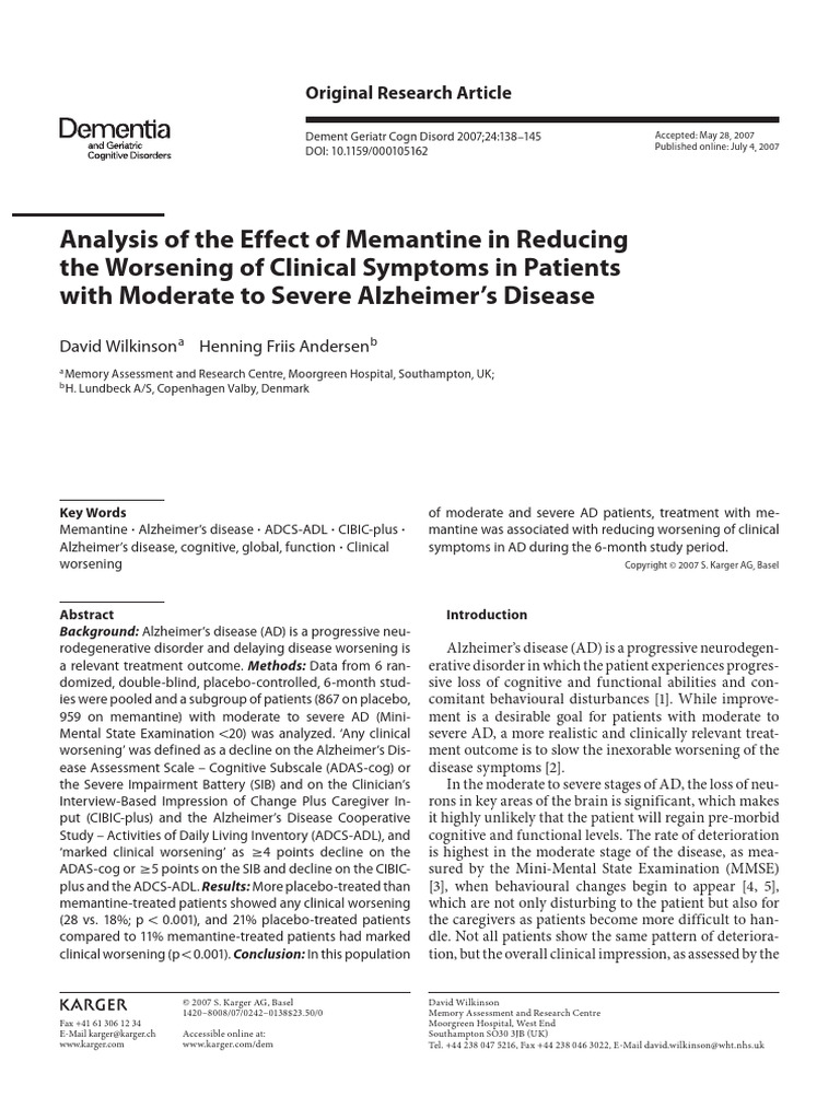 Analysis of The Effect of Memantine in Reducing The Worsening of ...