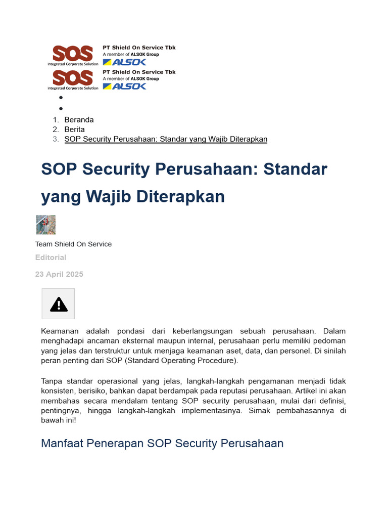 SOP Keamanan Perusahaan yang Efektif | PDF