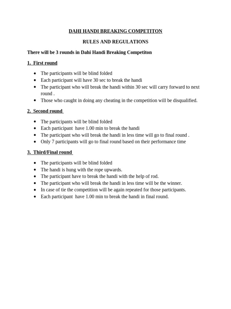 Dahi Handi Breaking Competition Rules | PDF