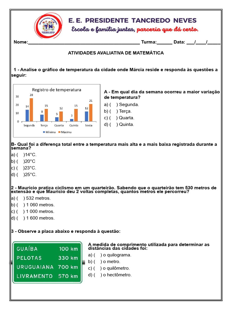 Matemática - Atividades Avaliativas | PDF