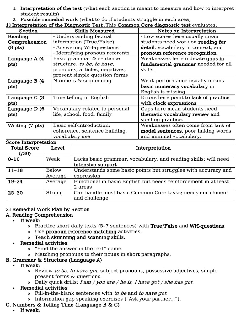 Common Core Diagnostic Test Guide | PDF | Vocabulary | English Language