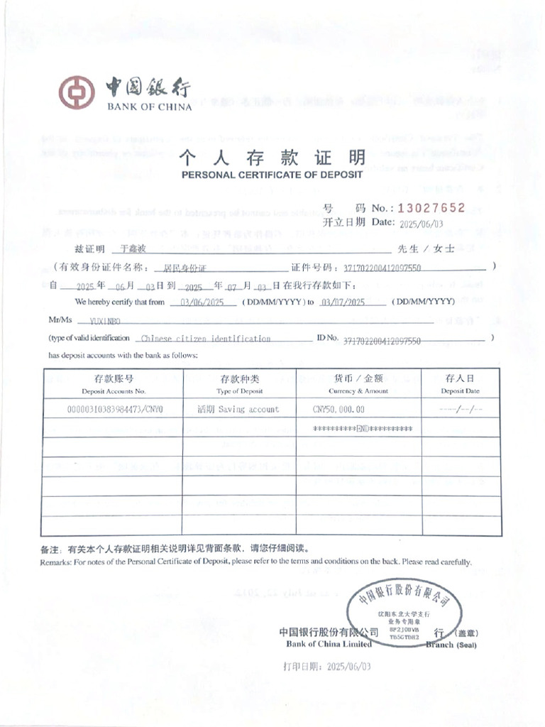 Personal Certificate of Deposit | PDF