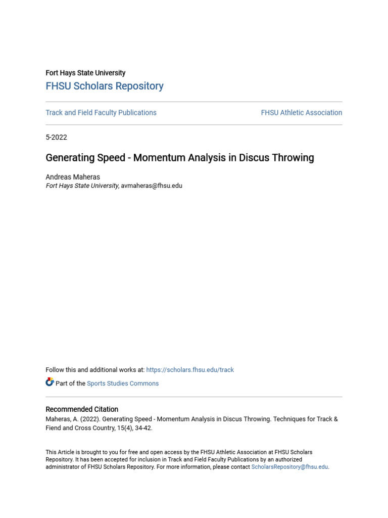 Momentum Analysis in Discus Throwing | PDF | Rotation Around A Fixed ...