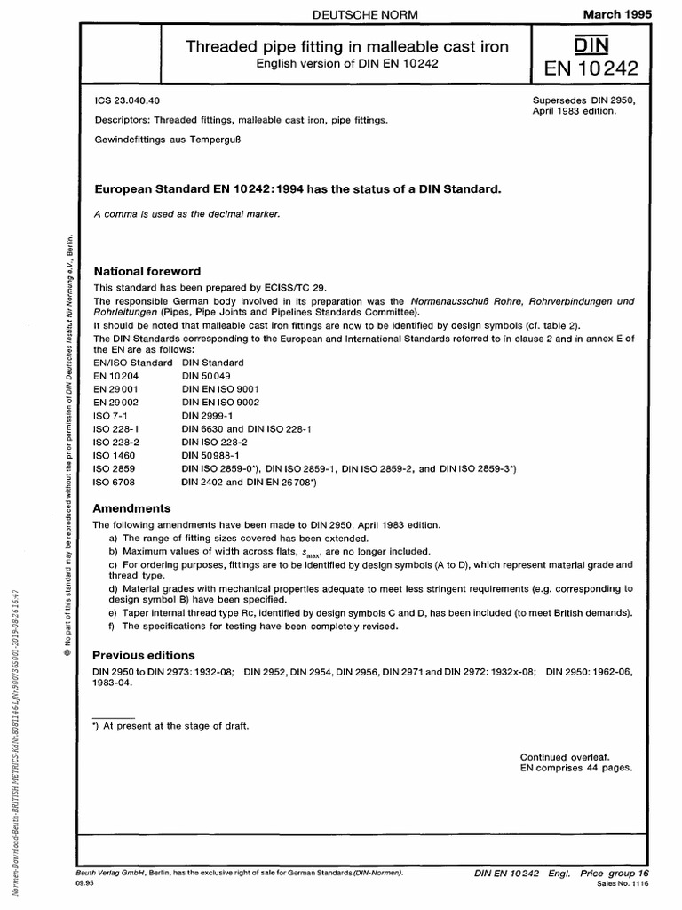 EN 10242: Malleable Cast Iron Fittings | PDF | Pipe (Fluid Conveyance ...