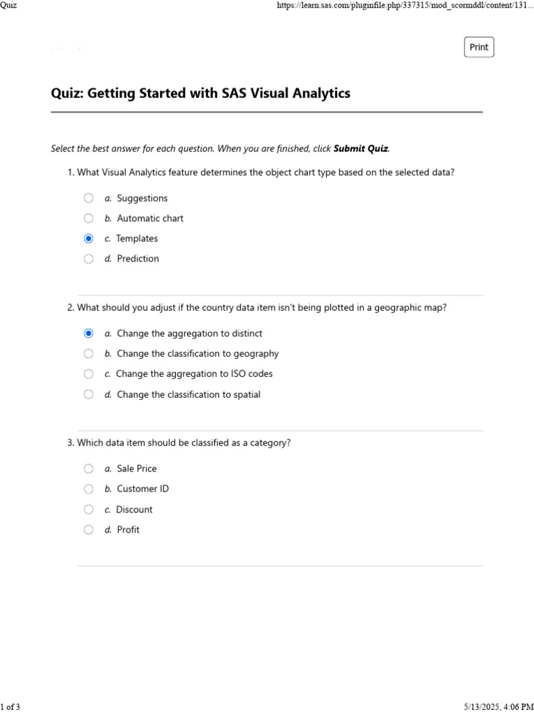 Quiz 1 | PDF | Analytics | Sas (Software)