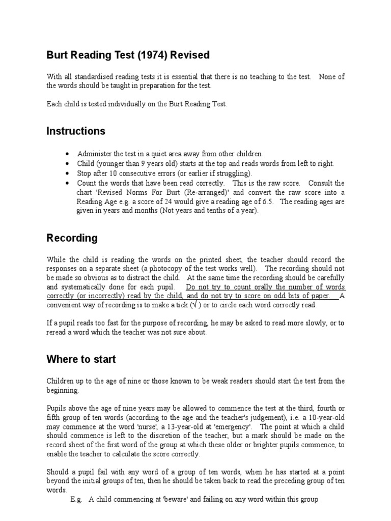Burt Reading Test Definition) | PDF | Learning | Cognition