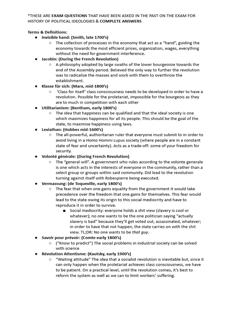 HPI Possible Exam Questions and Awnsers (Belle) | PDF | Socialism ...