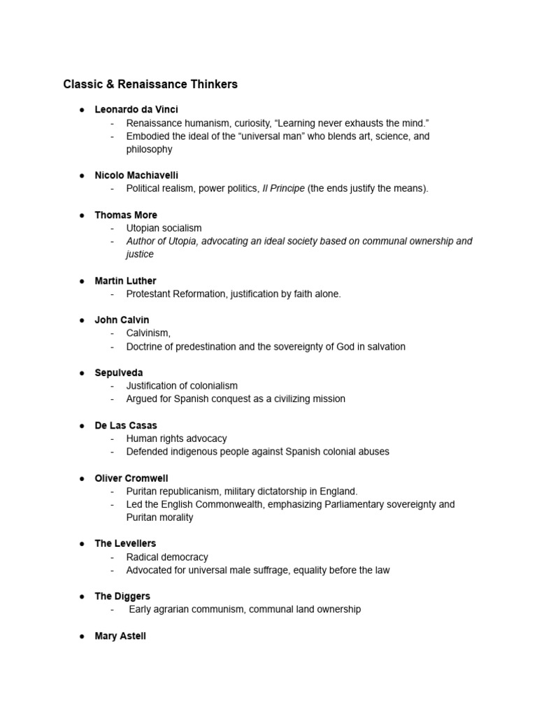 Classic and Renaissance Thinkers Overview | PDF | Socialism | Marxism