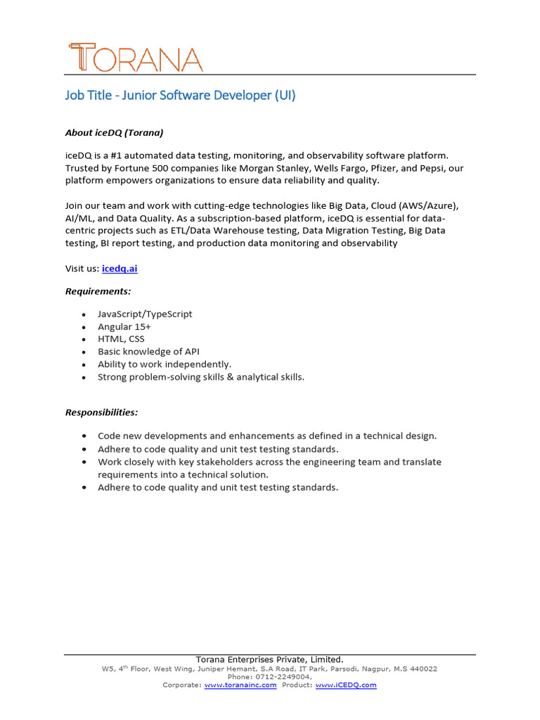 Junior Software Developer UI Developer | PDF