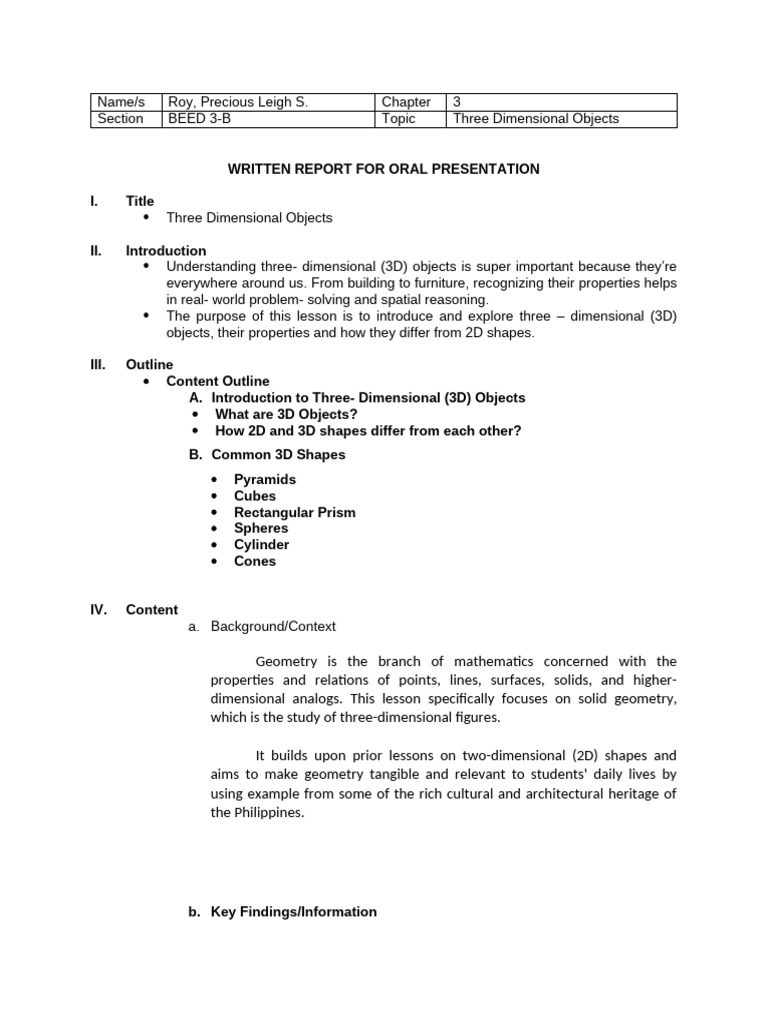 Roy Chapter3 Three Dimensional Objects | PDF | Shape | Length