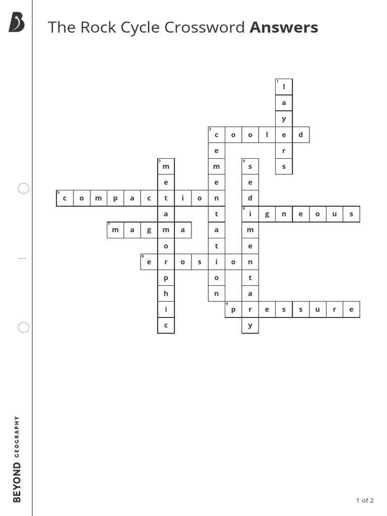 The Rock Cycle Crossword Answers | PDF | Rock (Geology) | Geology