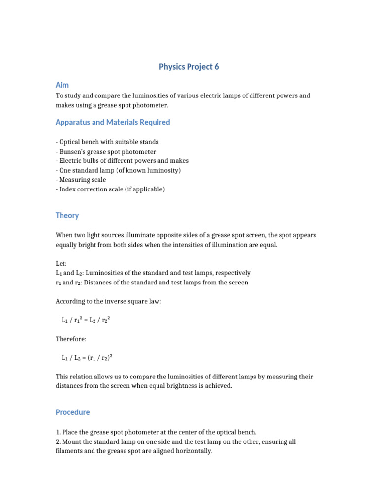 Complete Physics Project 6 Luminosity Calculated | PDF | Incandescent ...
