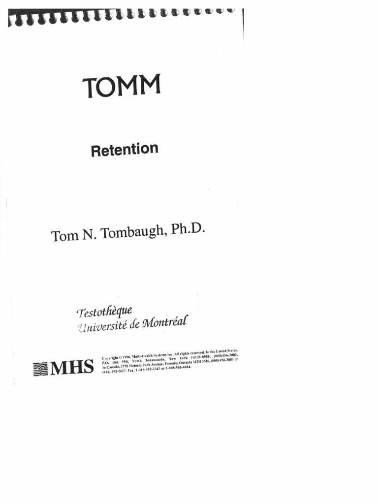 TOMM Retention | PDF