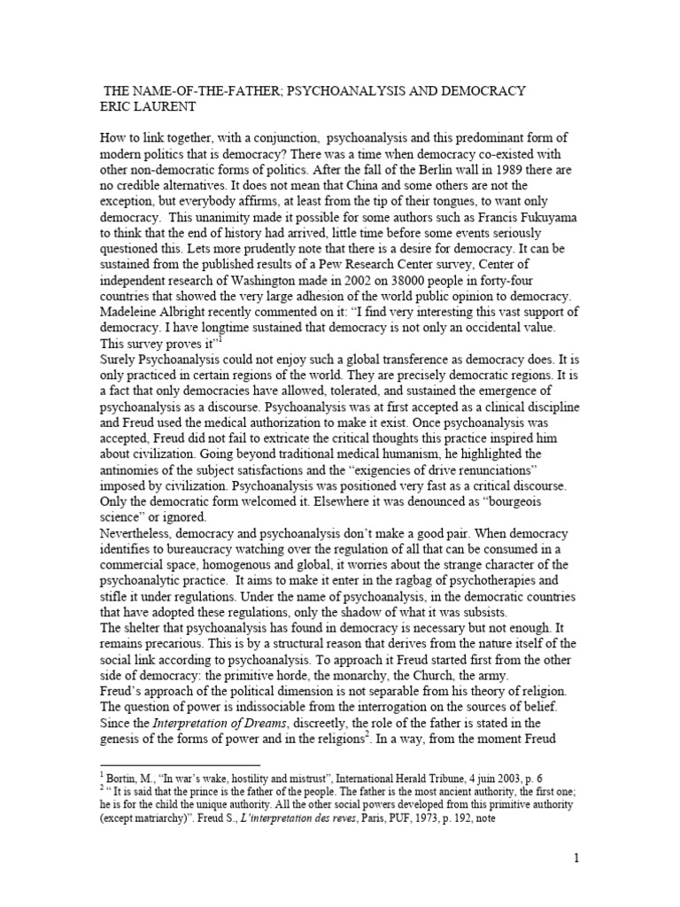 The Name of The Father. Psychoanalysis and Democracy. Laurent | PDF ...