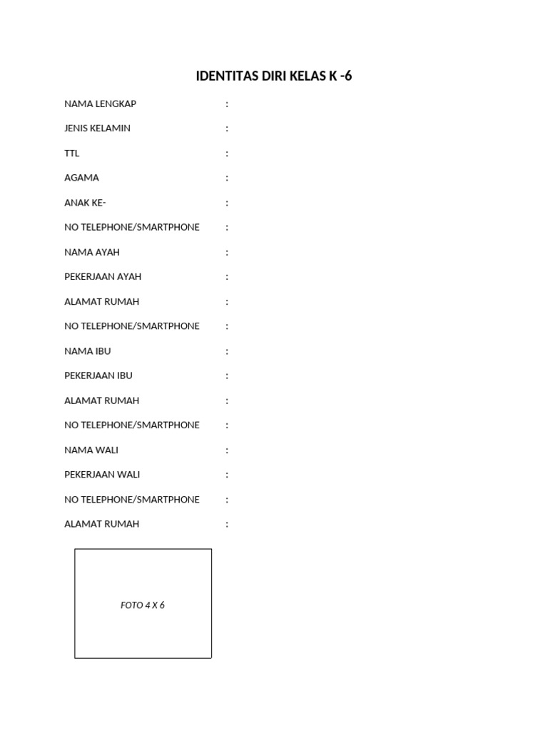 Form Identitas Diri Kelas X - 6 | PDF