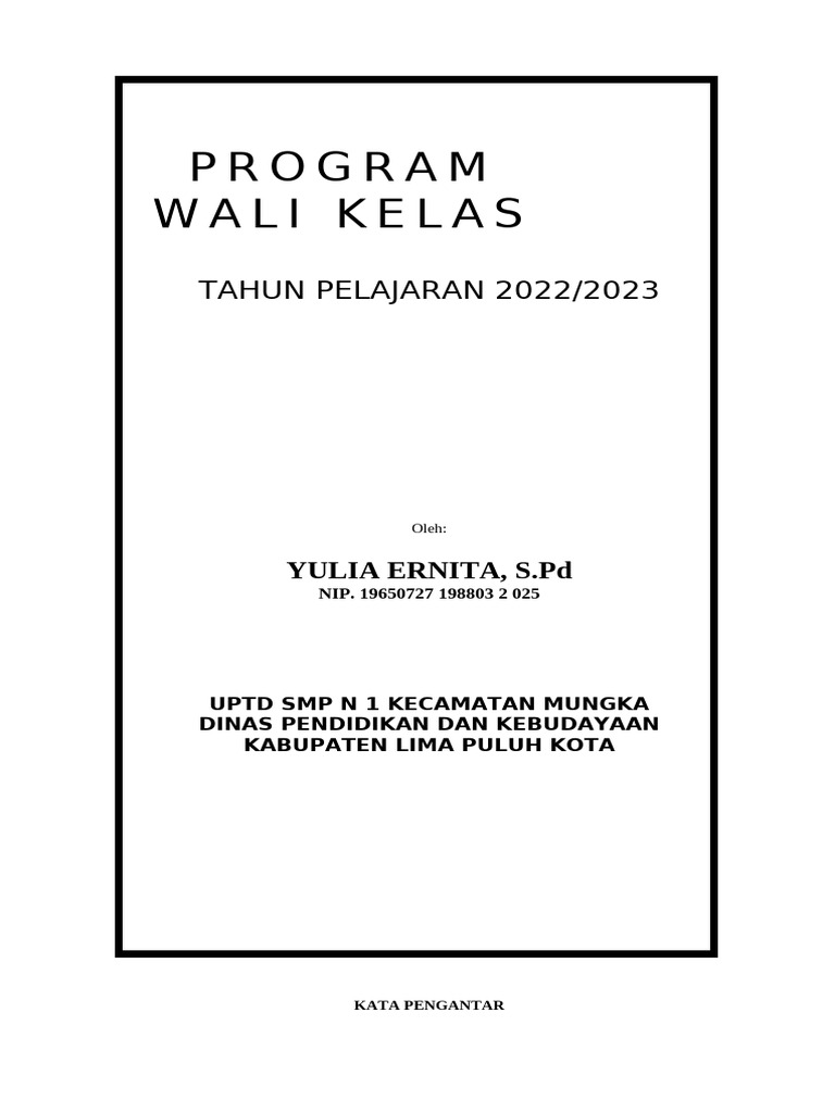 Program Kerja Wali Kelas SMP 2022/2023 | PDF