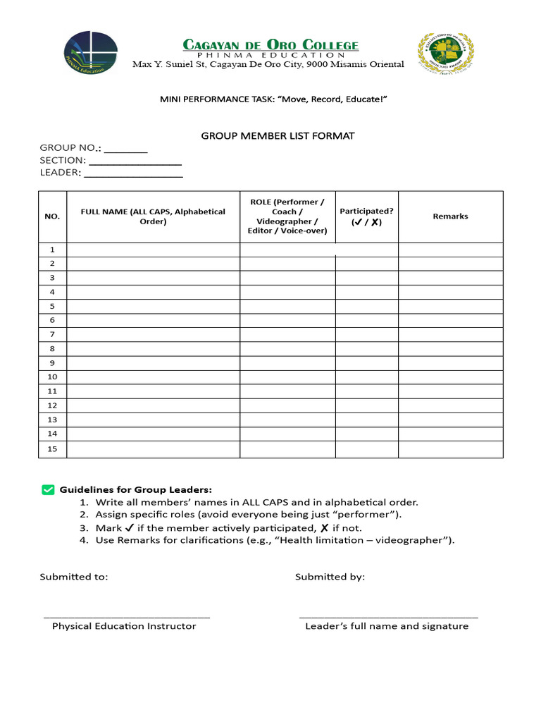 Mini Performance Task Group Roles List | PDF