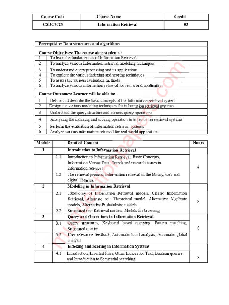 Information Retrieval Course Overview | PDF | Information Retrieval ...