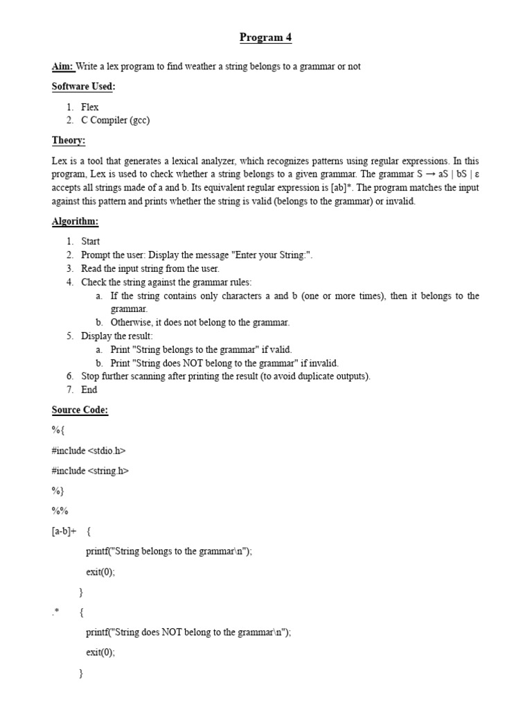Saksham CD Practical File Exp 4 and 5 | PDF | String (Computer Science) | Regular Expression