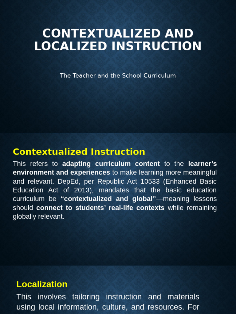 Contextualized and Localized Instruction 1 | PDF | Learning | Curriculum