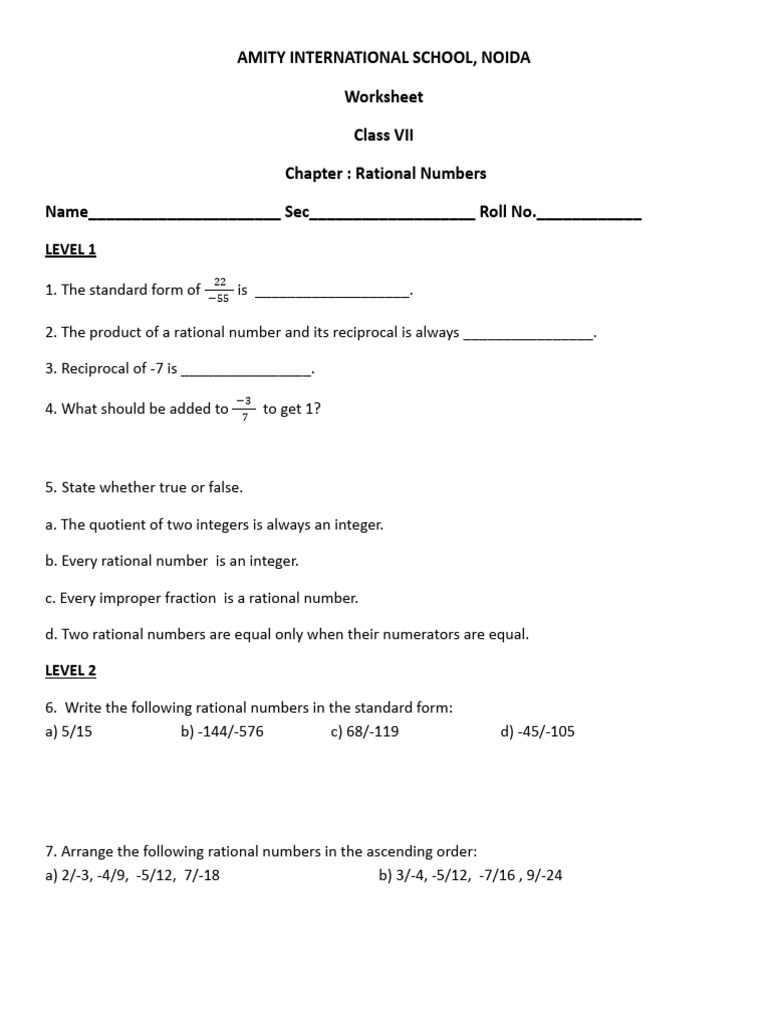 Solving Rational Numbers Worksheet | PDF | Rational Number | Number Theory