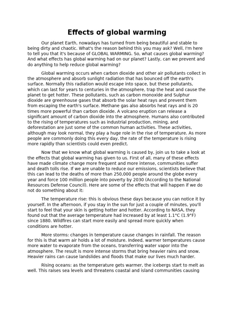 Global Warming: Causes and Effects | PDF | Climate Change | Atmosphere ...