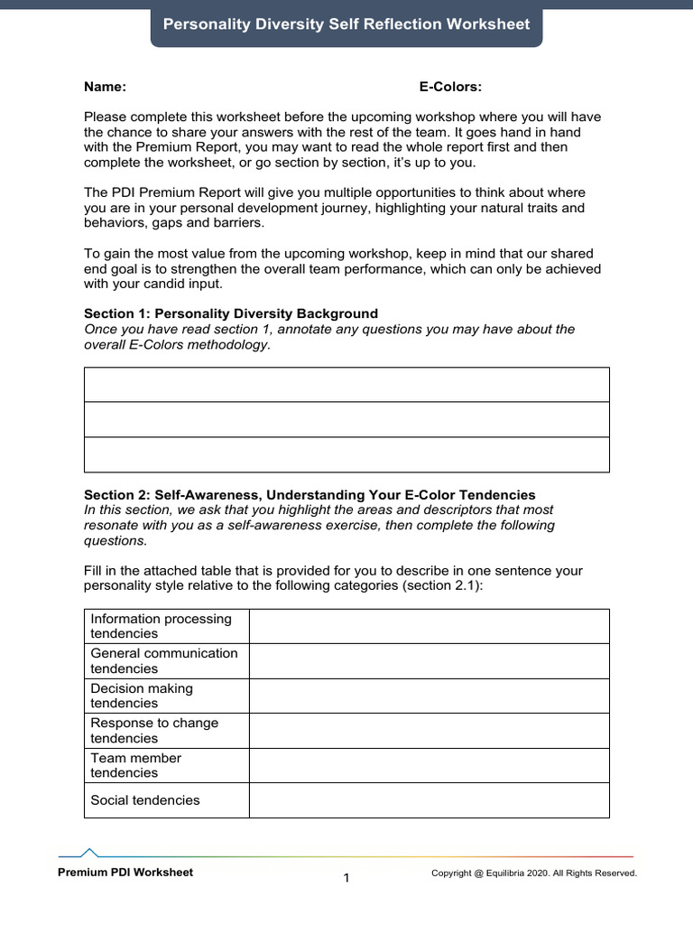 PDI Leadership Self-Reflection Worksheet | PDF | Self Awareness ...