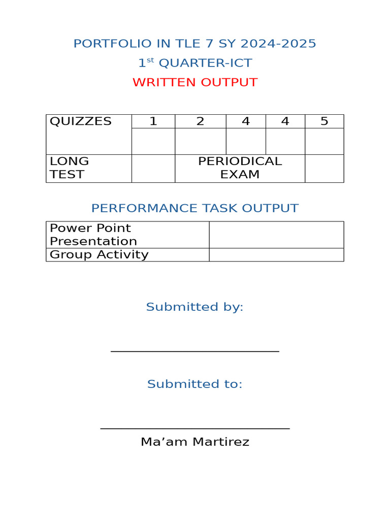 TLE 7 Portfolio Template for SY 2024-2025 | PDF