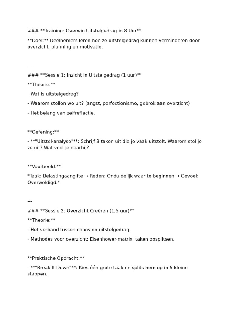 Training Uitstelgedrag | PDF