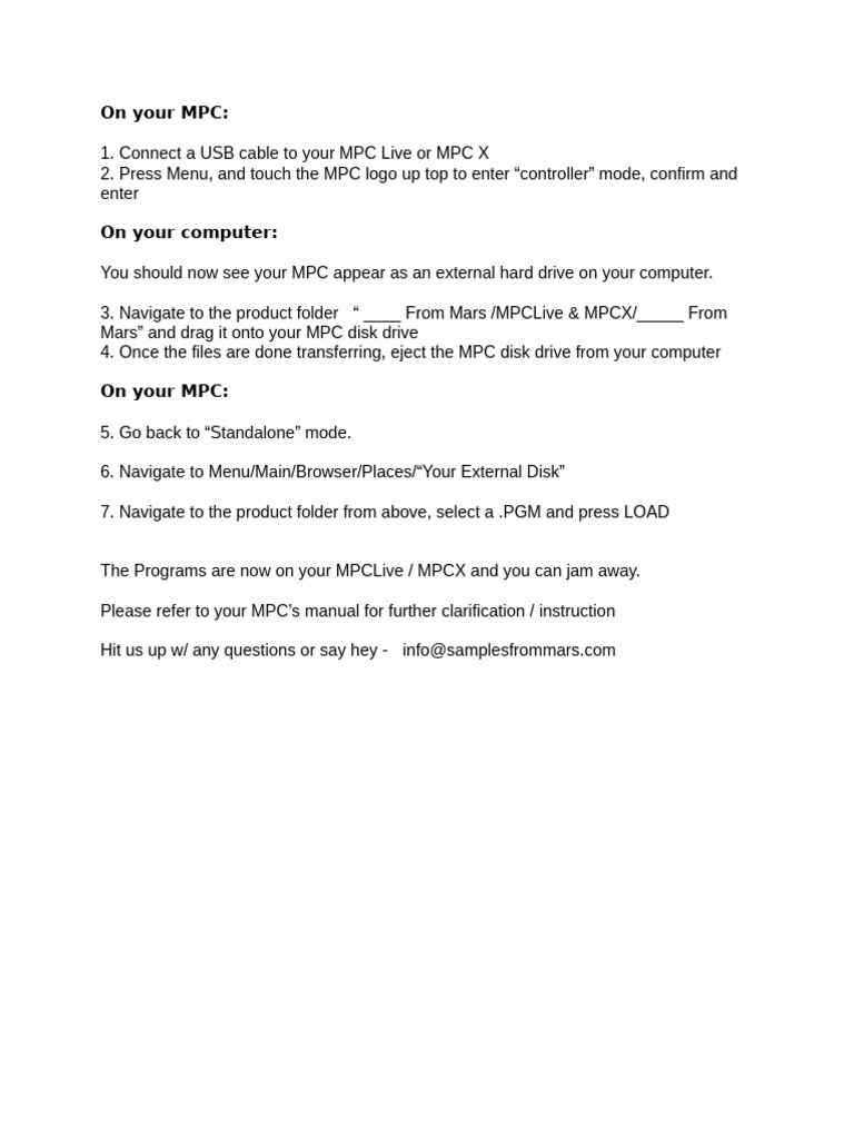 Installation Instructions For MPC Live & MPC X | PDF