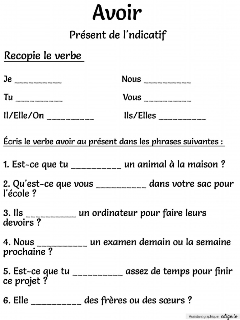 Verbe Avoir Activité | PDF